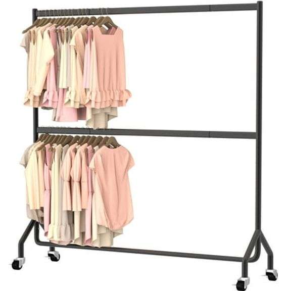 Nefoso Double Rails Clothing Garment Rack,7 ft Heavy Duty Clothes Rack ...