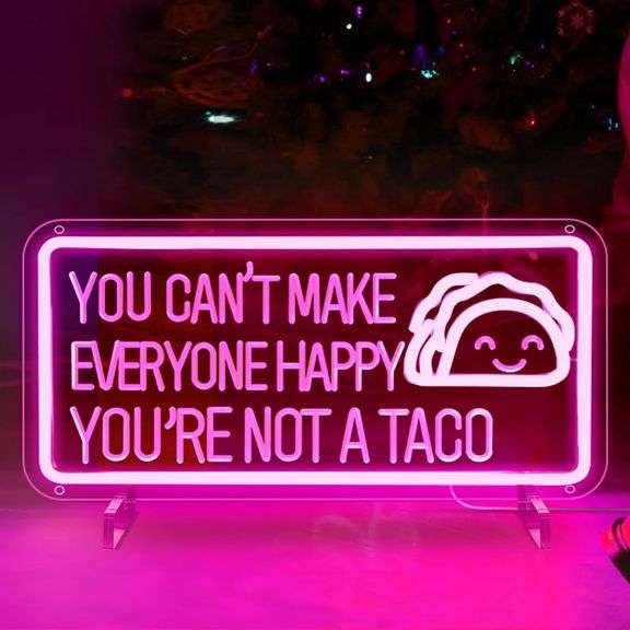 Pink Neon Taco Sign,Pink LED Sign Funny Pink Bedroom Decor Dimmable ...