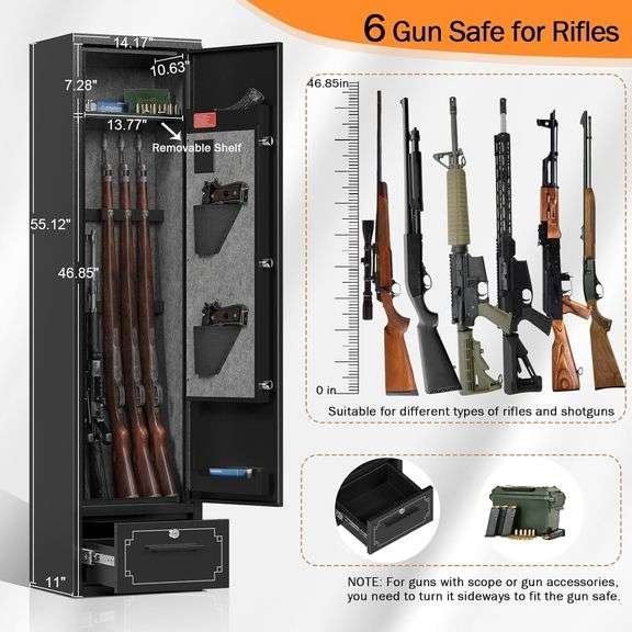 6 Gun Safes Gun Safe for Rifles and Pistols Heavy Duty Gun Cabinet for ...