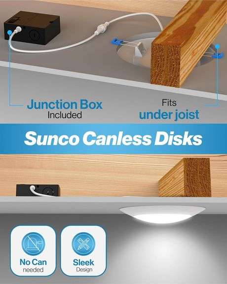 Sunco 12 Pack 6-Inch LED Canless Disk Downlight, 1200 Lumens, Dual ...