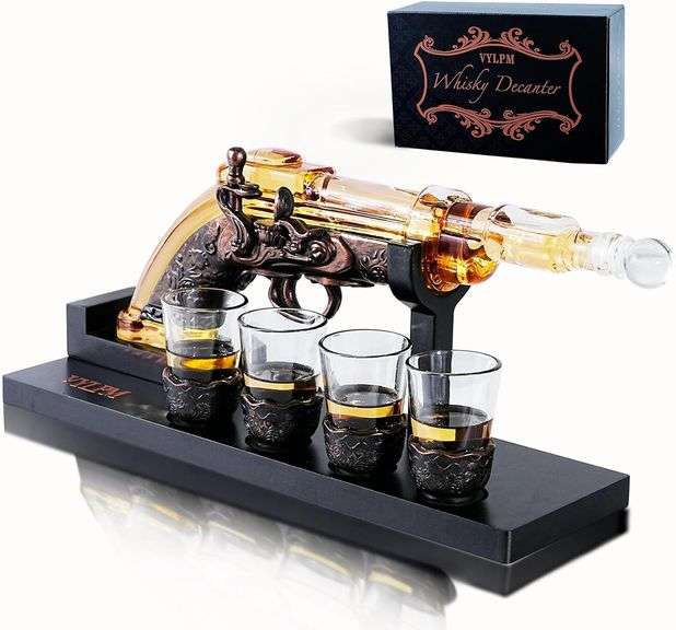 Gun Whisky Decanter Set with 4 Shot Glasses,Cool,Unique Gifts for Men ...