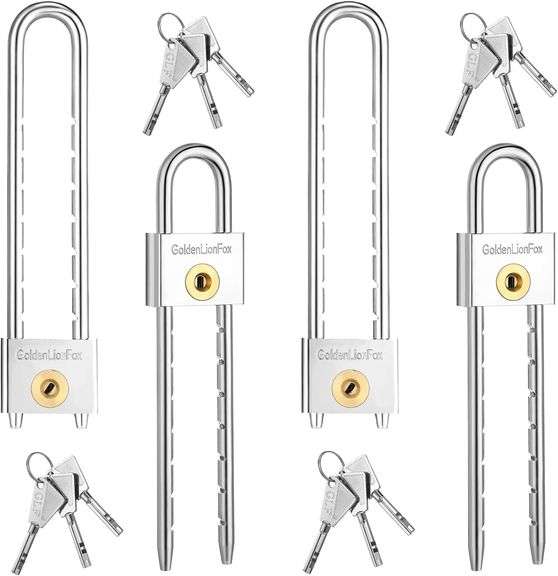 Photect 4 Pcs Long Shackle Padlock with Key 2 Inch Wide Waterproof ...