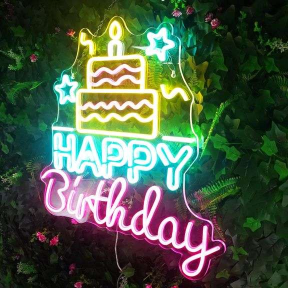 JIURUIFFC Happy Birthday Neon Sign, Large 23' Colored Birthday Cake Led ...