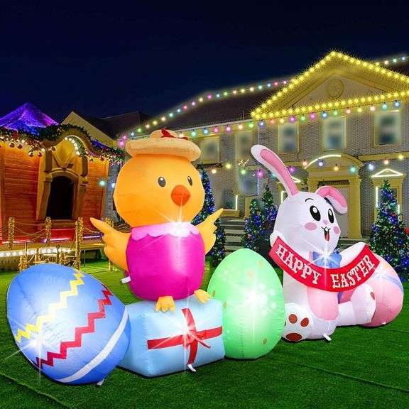 Kerithsoco Happy Easter 8.3FT Width Inflatables Rabbit Outdoor Decor ...