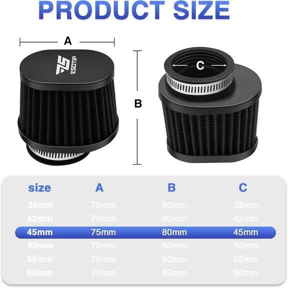 2PCS Motorcycle Air Filter Universal 45MM Replacement Engine Filter ...
