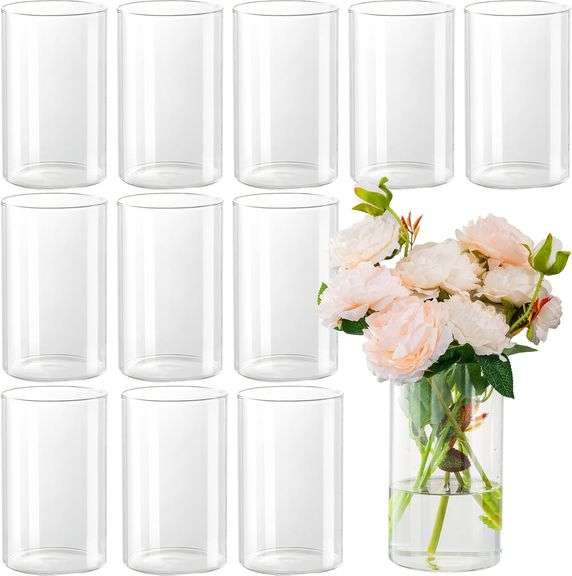 12pcs Glass Cylinder Vases for Centerpieces - 6 Inch Tall Flower Vase ...