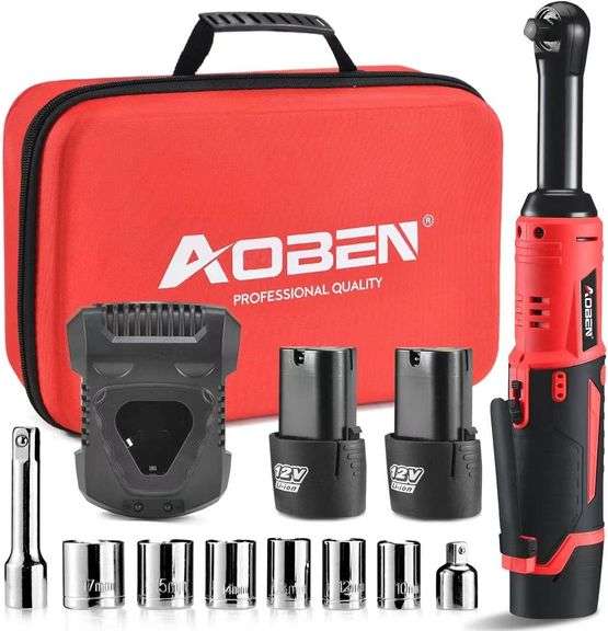AOBEN Extended Cordless Ratchet Wrench Kit,4.7" Long Reach 3/8" Ratchet ...