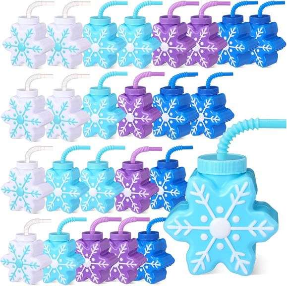 Sliner Snowflake Party Favor Supplies Frozen Themed Cups with Straws,10 ...