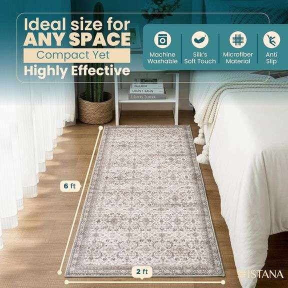 Istana Hallway Runner Rug 2x6 - Beige Grey/Light Cream Kitchen Rugs Non ...
