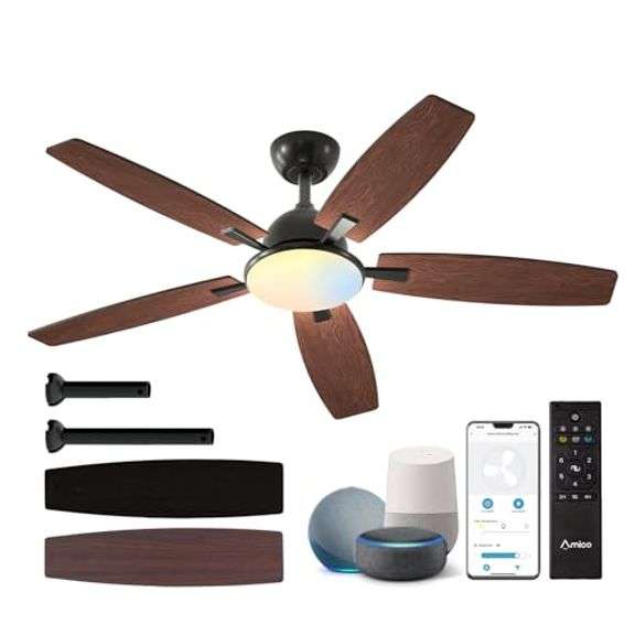 Amico Ceiling Fans with Lights, 52 inch Smart Ceiling Fan with Remote ...