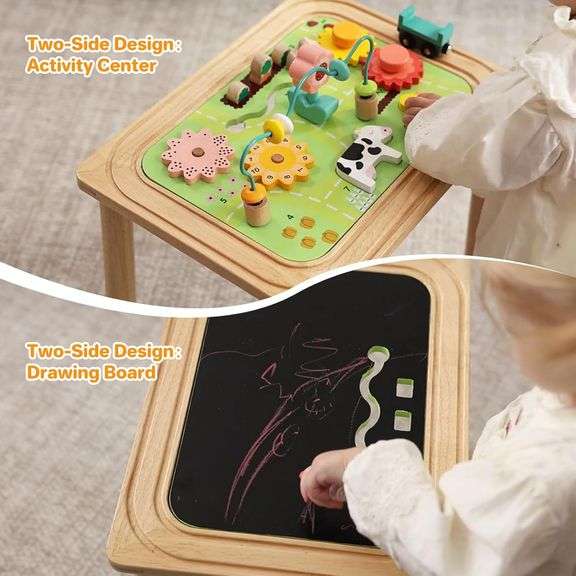 3-in-1 Baby Activity Table for 6-36 Months Old Kids Wooden Activity ...
