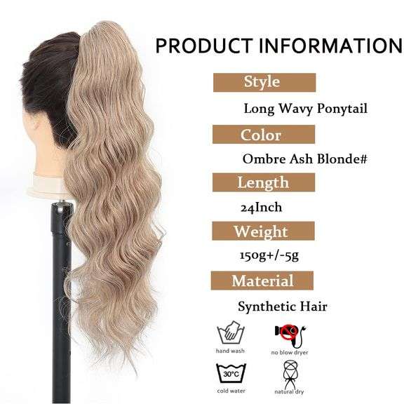 24Inch Long Body Wave Clip Ponytail Extension Drawstring For Women ...