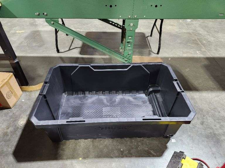 Husky 57 Gal. Pro Grip Storage Tote with Wheels in Black with Red Lid ...