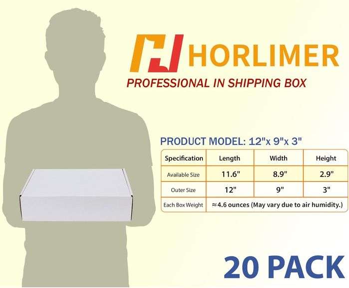 HORLIMER 12x9x3 inches Small Shipping Boxes Set of 20, White Corrugated ...