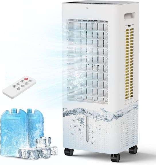 Portable Evaporative Air Cooler, 2.4Gal Tank, Fan & Humidifier, Remote ...