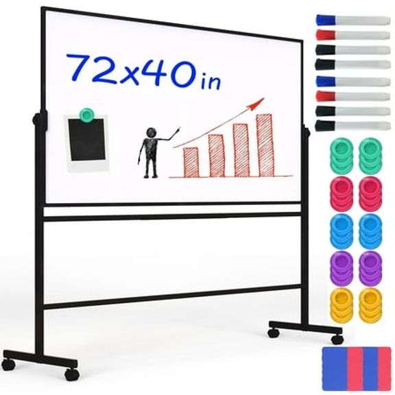 TOWON Double-Sided Mobile Whiteboard - 72"x40" Extra Large Height ...