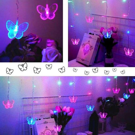 Butterfly Curtain Lights 120 LED 19.7FT USB Powered 8 Modes Remote ...