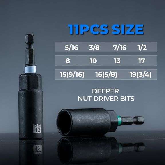 toolant Deep Nut Driver Set, 11pcs SAE/Metric Impact Driver Bit Set 1/4 ...