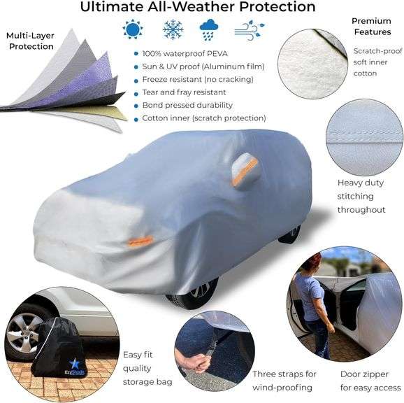 EzyShade 10-Layer Car Cover Waterproof All Weather. See Vehicle Size ...