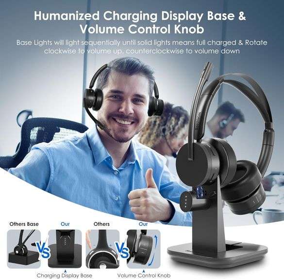 Wireless Headset, V5.2 Bluetooth Headset with Noise Canceling ...