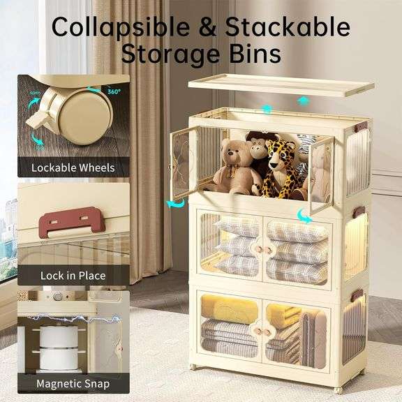 9gal/36QT 4 Tier Stackable Storage Bins Open Front, Plastic Collapsible ...