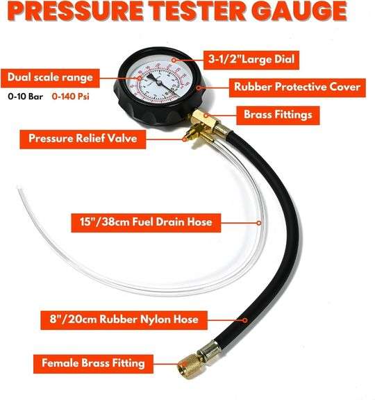 NP Diesel Fuel Pressure Gauge Kit Petrol Fuel Pressure Tester Fuel ...