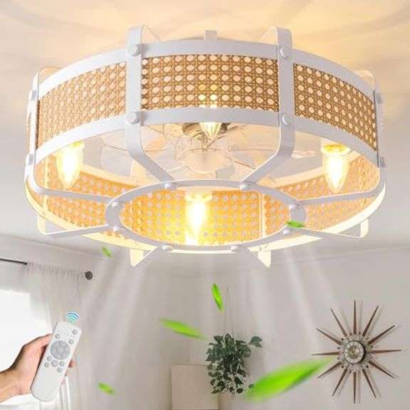 CELAVIEIOP Boho Ceiling Fan with Light and Remote Control,20' Enclosed ...