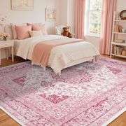 Bright Pink Area Rug for Living Room, 8x10 Machine Washable Rugs with ...