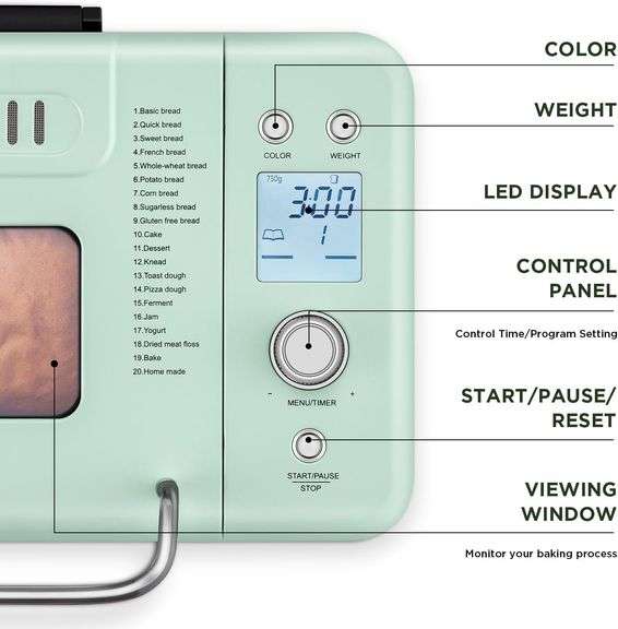 Neretva Bread Maker, 20-IN-1 & 2LB Smallest Bread Machine Metal ...