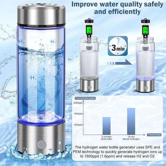 2024 New Hydrogen Water Bottle, 420ml Hydrogen Water Generator with Advanced SPE PEM Technology ...