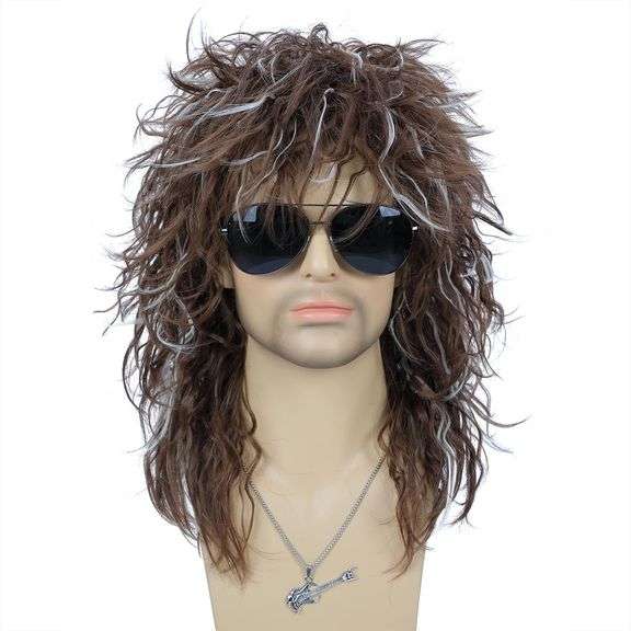 morvally Men s Women 80s Rocker Mullet Wig with Glasses and Necklace ...