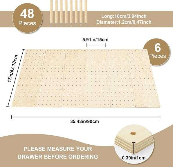 Kigley 6 Pcs Wood Pegboard Drawer Organizer with 48 Pegs Wood Peg Board ...