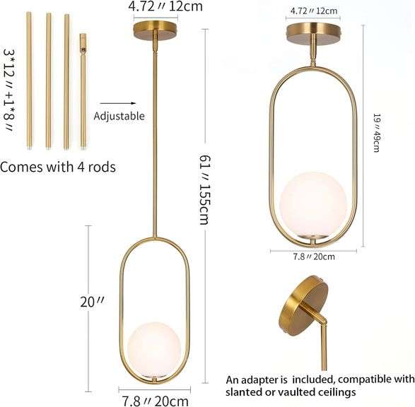 SeeU Modern Pendant Lighting Gold Globe Pendant Light Fixture,Mid ...