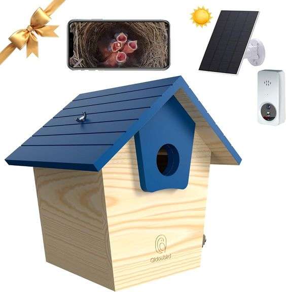 Qidoubird Smart Birdhouse with Camera, 2.4G WiFi Bird Watching Camera Night Vision, Wood ...