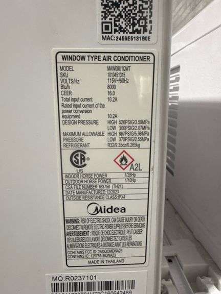 Midea MAW08V1QWT U-Shaped AC Window Air Conditioner - Matthews Auctioneers