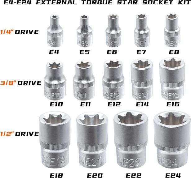 15pcs External Torx Plus Socket Set, E4-E24, GJ-108 - Matthews Auctioneers