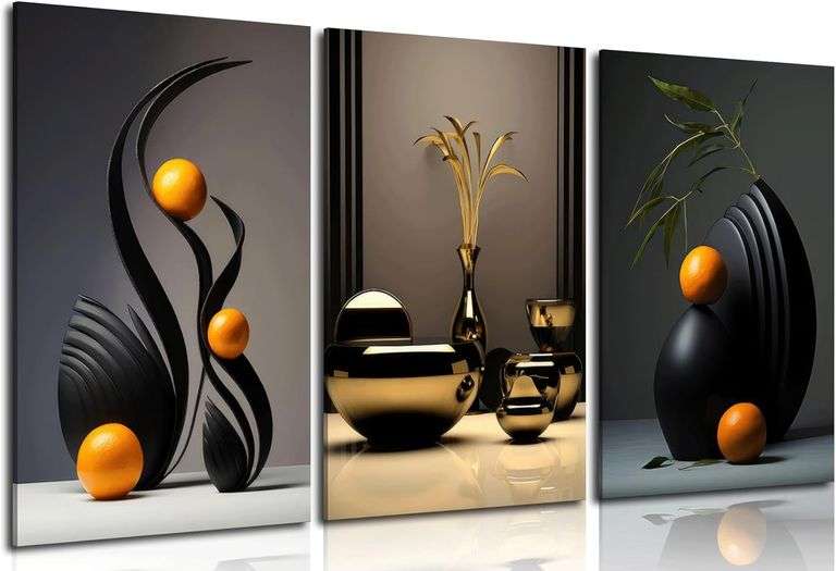 Framed Black Abstract Canvas Wall Art Three-Dimensional Sculpture ...