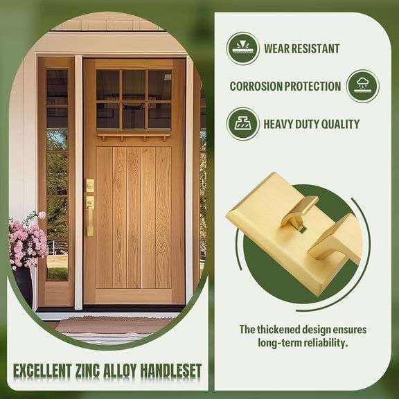 Moquin Brushed Gold Square Front Door Handle Set, Heavy Duty Entry Door ...