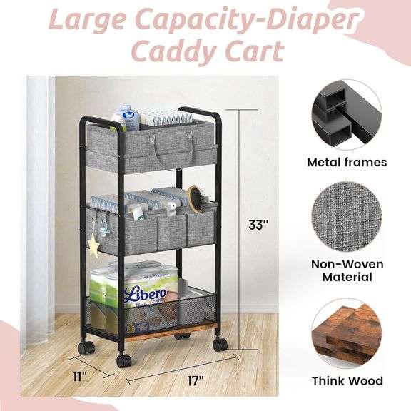 LIDTOP 2In1 Baby Diaper Caddy & 3-Tier Rolling Diaper Cart, Diaper ...