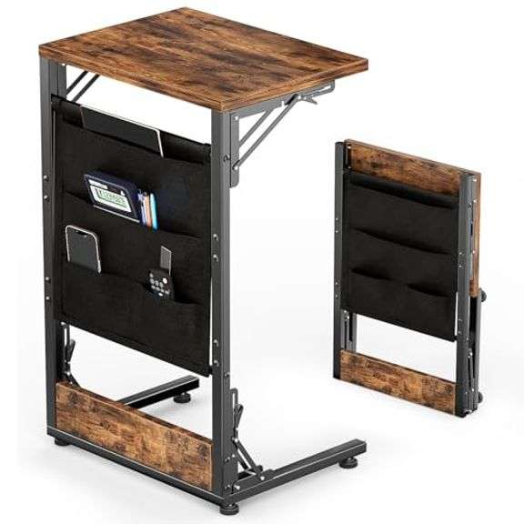 Folding TV Tray Table, C-Shaped End Table with Storage Bag - Portable ...