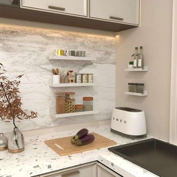 Giftgarden 16 Inch Wall Mounted Floating Shelves Set of 5, White Wood ...