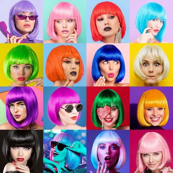 PLULON 28 Pieces Party Wigs and Sunglass Set, Neon Short Bob Wig ...