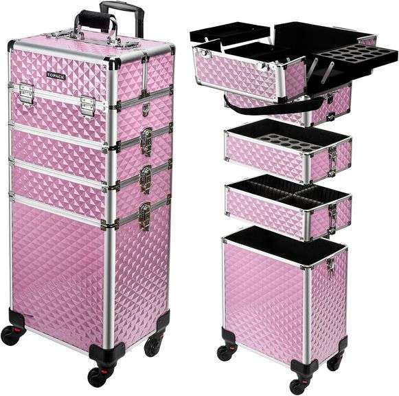 TOPACK Professional 5-In-1 Rolling Makeup Train Case, Large Makeup ...