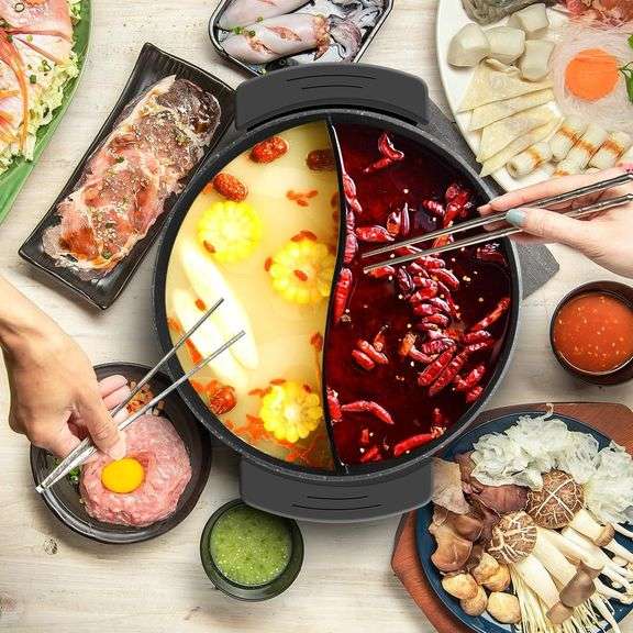 Food Party Hot Pot Electric Hotpot with Divider Shabu Shabu Hot Pot Non ...