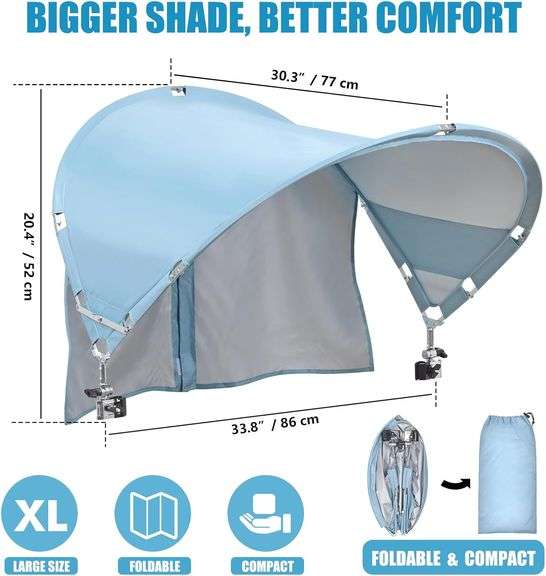 Universal XL Chair Canopy Umbrella, Foldable Sun Shade Attachment with ...
