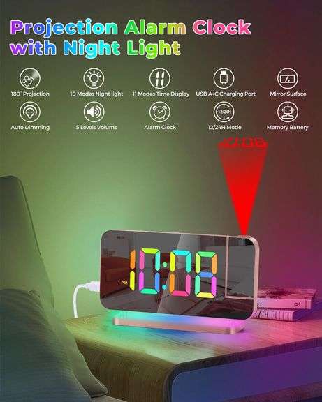 SZELAM Projection Alarm Clock,7.4 in LED Mirror Digital Clocks ...