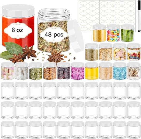 8 OZ Plastic Jars, 48 Pcs Clear Plastic Jars with Lids Stackable ...