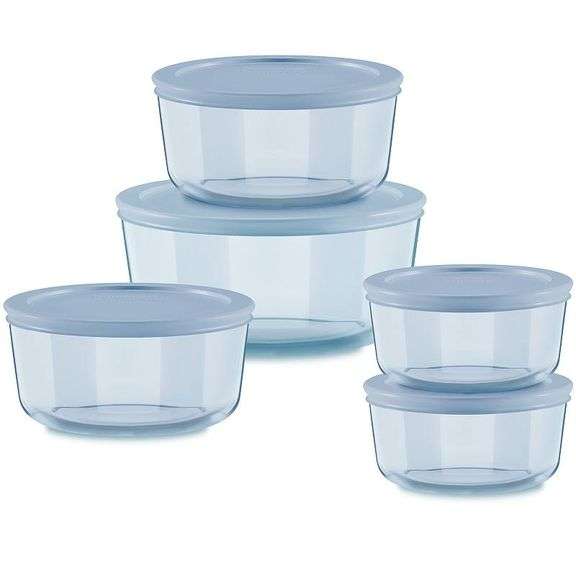Pyrex Simply Store Tinted 10-Piece Round Glass Storage Set with 2c/4c ...