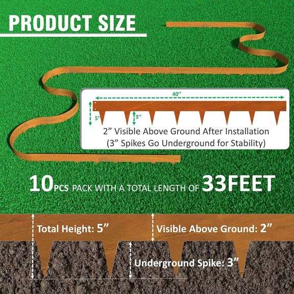 33ft. Cor-Ten Steel Landscape Edging (10-Pack) 40" Metal Edging for ...
