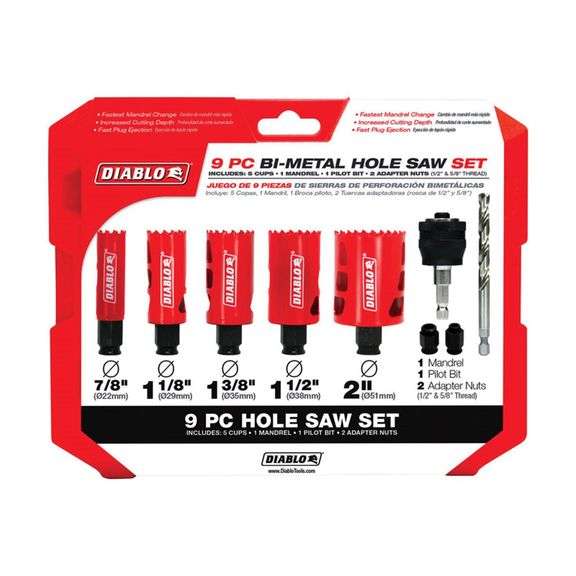 Diablo Snap-Lock Plus Bi-Metal Diablo Mandrel Hole Saw Kit 9 pc ...